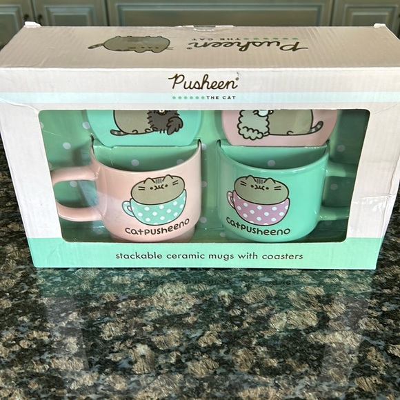 Pusheen | Dining | Pusheen Thw Cat Stackable Mugs With Coasters Nwt ...
